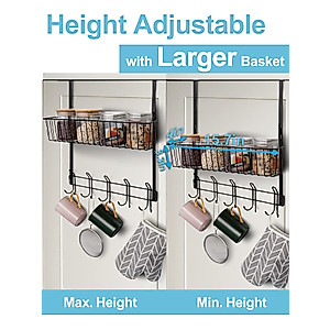 Rumara Over The Door Hanger Hooks, Behind Door Towel Rack, Organizer Hanger with 15 Racks and Basket for Barthroom, Bedroom Kitchen & Pantry, Back of Door Storage Shelf for Coat (1 Basket)
