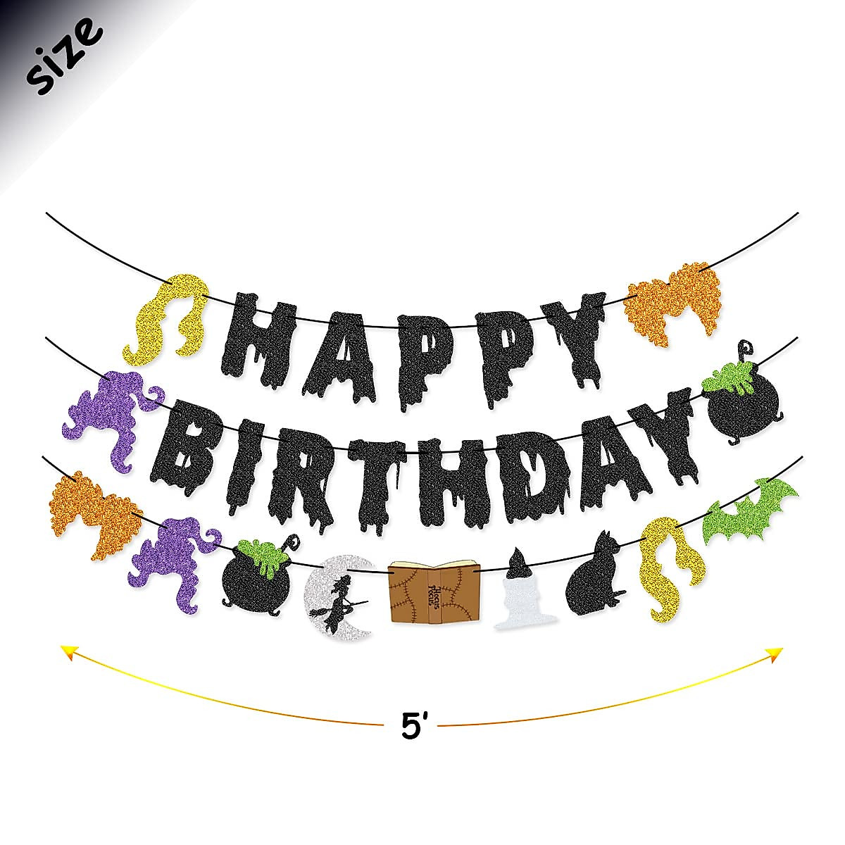 Hocus Pocus Happy Birthday Banner Garland Happy Birthday Cake Topper for Hocus Pocus Halloween Birthday Party Supplies Decorations