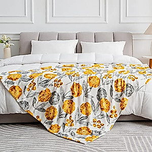BEDELITE Fleece Throw Blanket for Couch and Bed 60" X 70", 350GSM Thick & Warm Oversized Fall Blanket - Farmhouse Boho Soft Cozy Fuzzy Blankets(Yellow Floral)