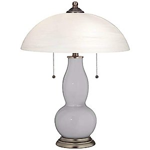 Color + Plus Swanky Gray Gourd-Shaped Table Lamp with Alabaster Shade