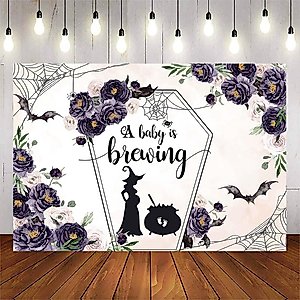 Avezano A Baby is Brewing Backdrop 8x6ft Halloween Baby Shower Party Decorations Watercolor Floral Coffin Vampire Bat Halloween Baby Shower Banner Supplies