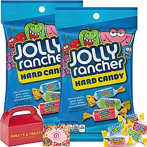Original Jolly Rancher Hard Candy | Individually Wrapped Assorted Fruit Flavor - Blue Raspberry, Green Apple, Cherry, Grape, watermelon Cholesterol-free Fat-free Treat Box Included (2 Pack Bag)