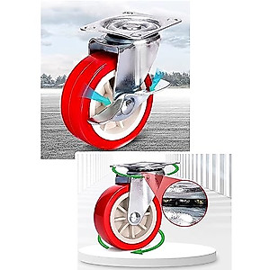 Polyurethane, Red Silent, Fixed, 360° Swivel, Caster Set, 4pcs (Color : Fixed, Size : 3inch)
