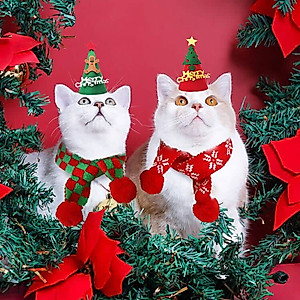 Do-Dottii Pet Christmas Hat Scarf Set Cat Santa with Scarf Dog Christmas Costume Antler with Star for Small Medium Dogs Cats Accessories Dog Costumes Holiday Party (Red)