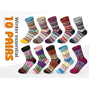 HiTauing 10 Pack Women Socks Winter Wool Sock Gifts for Women Soft Warm Thick Cozy Crew Socks Christmas Gifts Socks One Size