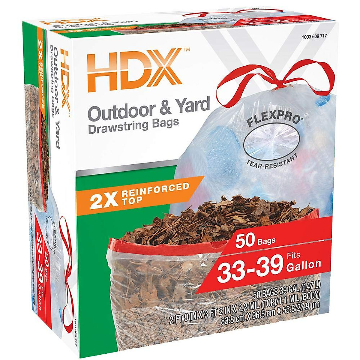 HDX FlexPro 33 Gal. - 39 Gal. Clear Drawstring Outdoor and Yard Trash Bags (50-Count)