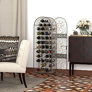HOMCOM 45 Bottle Wrought Iron Wine Rack Jail with Lock - Antique Bronze