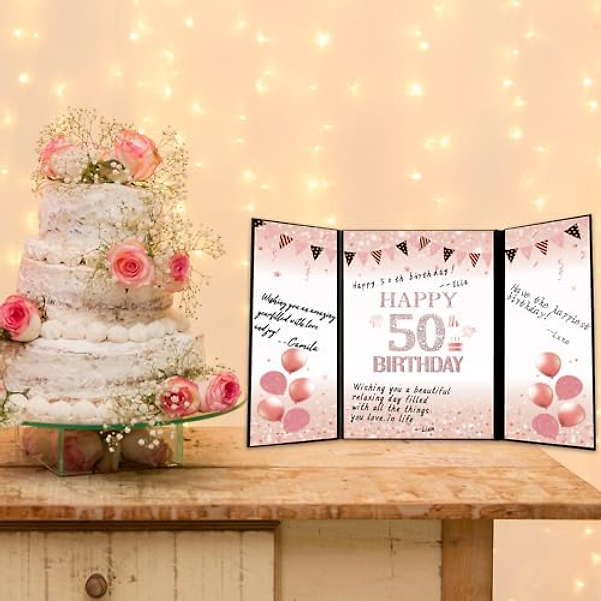 Naozinebi Rose Gold 50th Birthday Guest Book Alternative 50 Years Old Signature Guest Book Happy 50th Birthday Signature Certificate Great 50th Birthday Gifts 50th Birthday Party Supplies for Women