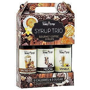 Jordan's Skinny Syrups Sugar Free Coffee Syrup, Vanilla, Salted Caramel & Mocha Syrups, Zero Calorie Flavoring for Latte & More, Gluten-Free, Keto Friendly, 12.7 Fl Oz, 3 Variety Pack