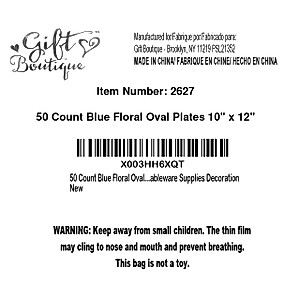 Gift Boutique 50 Blue Floral Oval Paper Plates 10" X 12" Large Disposable Platters Spring Summer Flowers Serving Dish Tray for Birthday Party Supplies