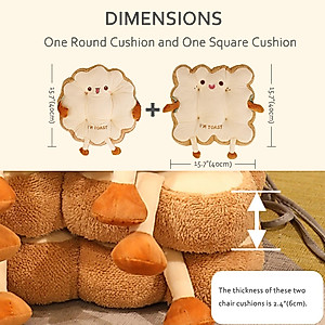 ELFJOY Set of 2 Kawaii Chair Cushions Toast Cute Seat Cushion with Ties, 2 Pack Office Chair Cushion with Anti Skid Particle, Kids Chair Pads for Home Dinning Kitchen Desk Chair Toast Bread 15.7 Inch