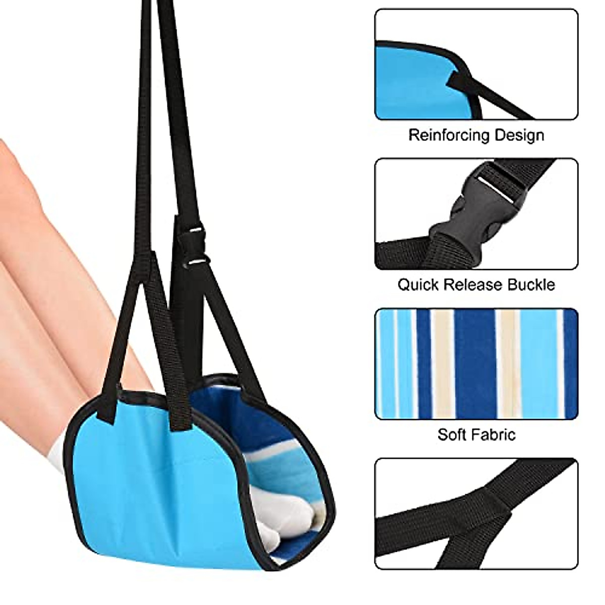 supregear Foot Hammock, 2-Pack Adjustable Airplane Footrest Portable Packable Relax Foot Hammock for Flight Train Bus Home Office Under Desk Travel Accessory for Reduce Swelling and Soreness, Blue