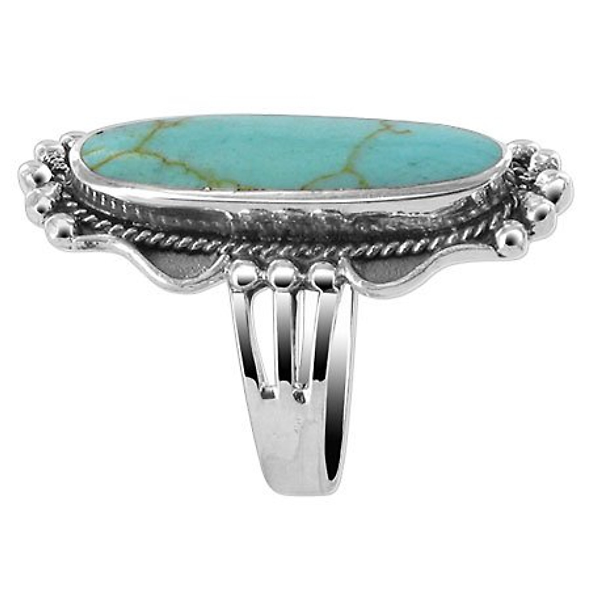 Oval Simulated Turquoise Gemstone 925 Sterling Silver Ring for Women Size 7