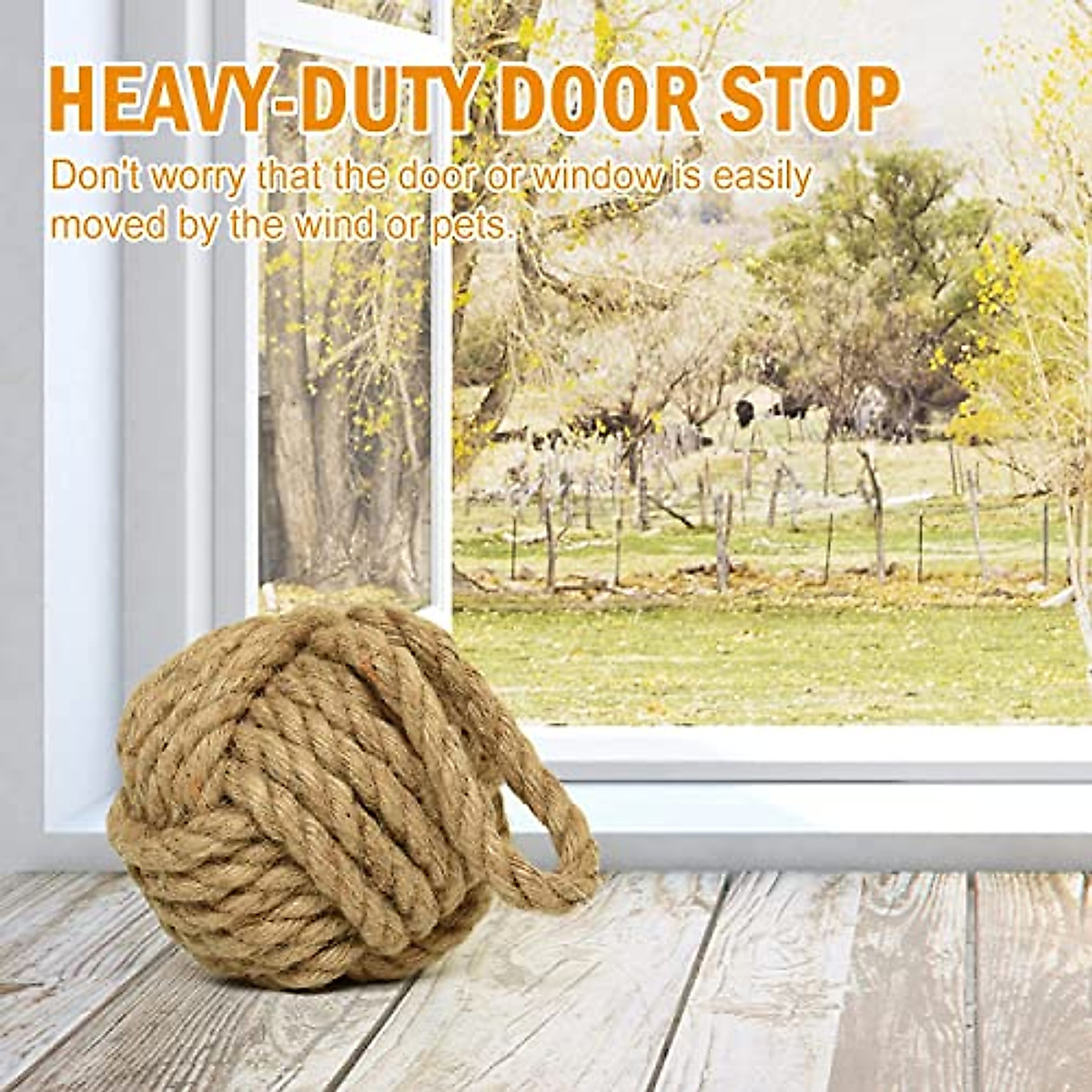 Pomeat Decorative Door Stop Rope Knot Nautical Door Stop Doorstop Outdoor Weighted Door Stopper for Door, Window Wedge, Bookend 6.25 inch (Natural)