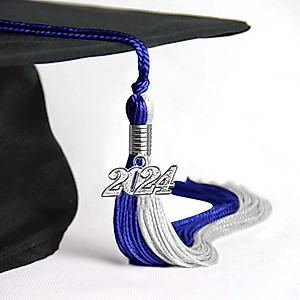 Endea Graduation Double Color Tassel with Silver Date Drop (Royal Blue/White, 2024)