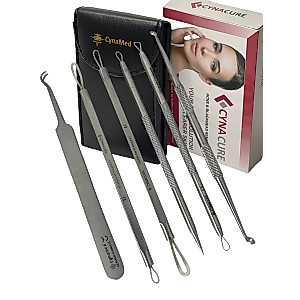 German Stainless Professional set of 6- Blackhead Remover Comedones Extractor Acne Removal Kit for Blemish,Whitehead Popping, Zit Removing for Nose Face Tools-Blackhead Removal w/zipper Leather case