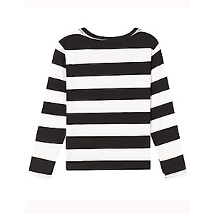 DILBYKE Boys Girl Long Sleeve Striped Crew Neckline T-Shirts Kid Tee, Cotton, Black and White 9-10 Years