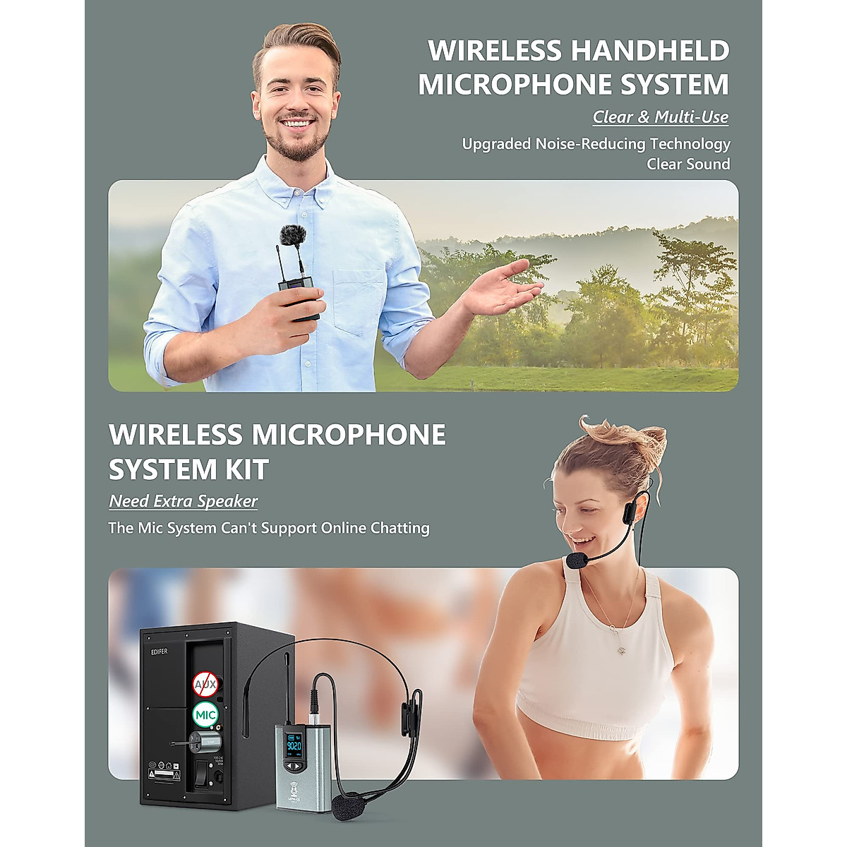 ttstar Wireless Microphone System Headset/Stand/Lavalier Mic with Rechargeable Bodypack Transmitter Receiver for PA Speaker, Camera, Recording, Teaching, Church