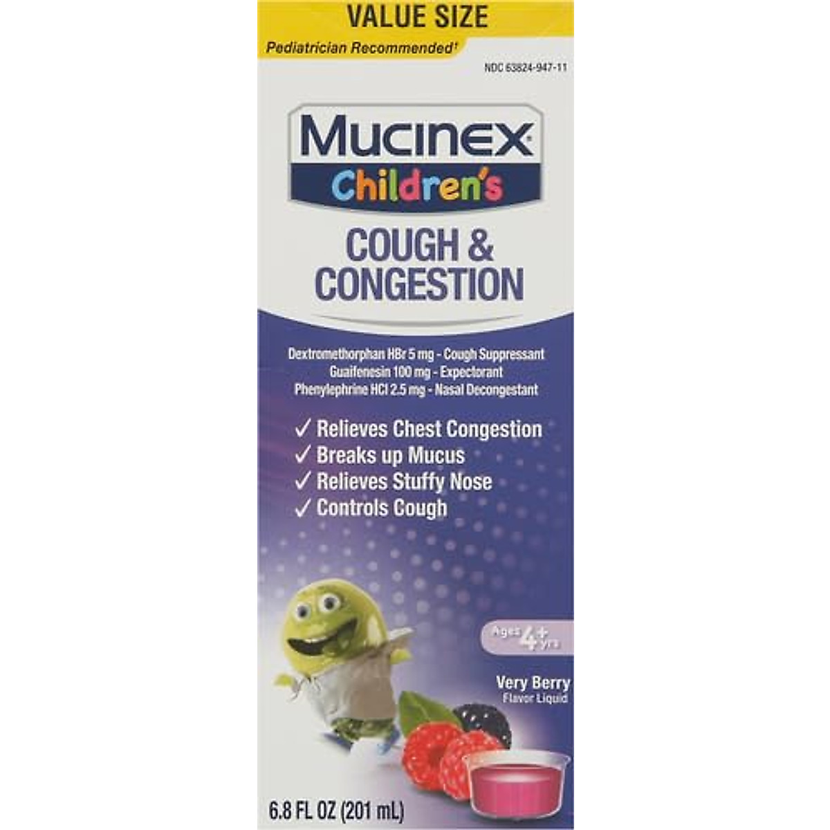 Mucinex Children's Congestion & Cough Liquid, Berrylicious, 6.8oz (Packaging May Vary)
