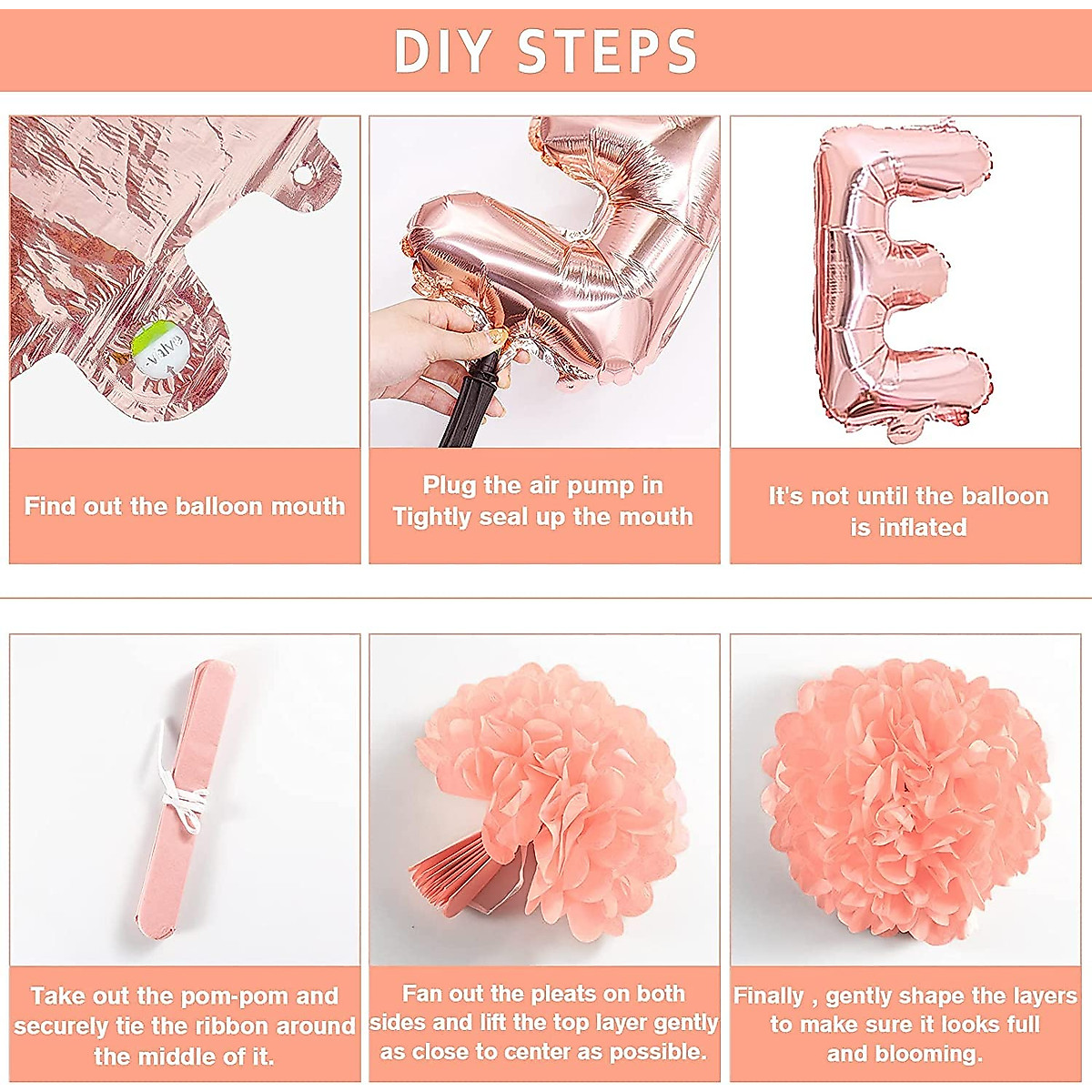 Rose Gold Bridal Shower Decorations Set Bachelorette Party Decorations with Bride to Be Banner, Bride Foil Balloons, Ring Balloon, Heart Balloons, Paper Pom Poms, Tassel, Ballon