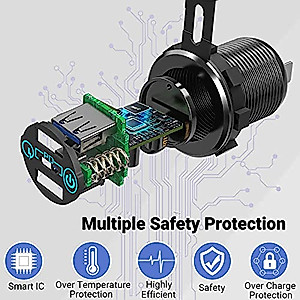 56W USB C Car Charger Socket, Ouffun Aluminum Metal 12V/24V Multiple USB Outlet PD 20W USB-C and Dual QC3.0 Ports with Power Switch Car USB Port 12V Socket for Car RV Boat Marine Truck Golf Motorcycle