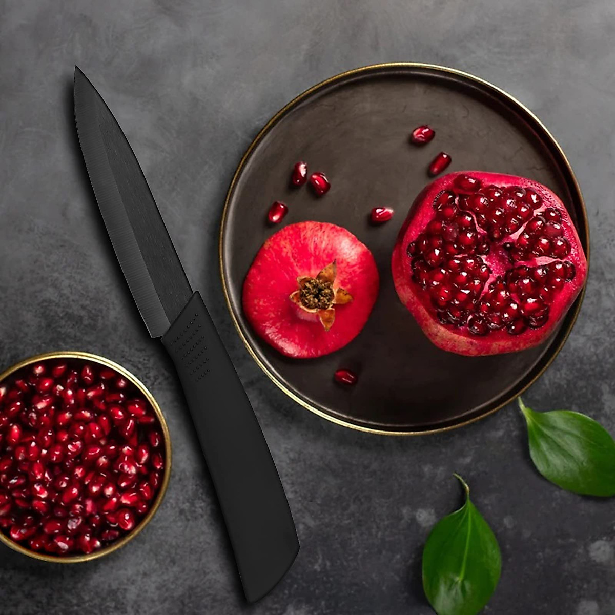 Ceramic Knife Set,Five piece 5" Utility Knife, 4" Fruit Knife, 3" Paring Knife and One Peeler，Ultra Sharp Professional Kitchen Chef Knives with Stain Resistant (Black)