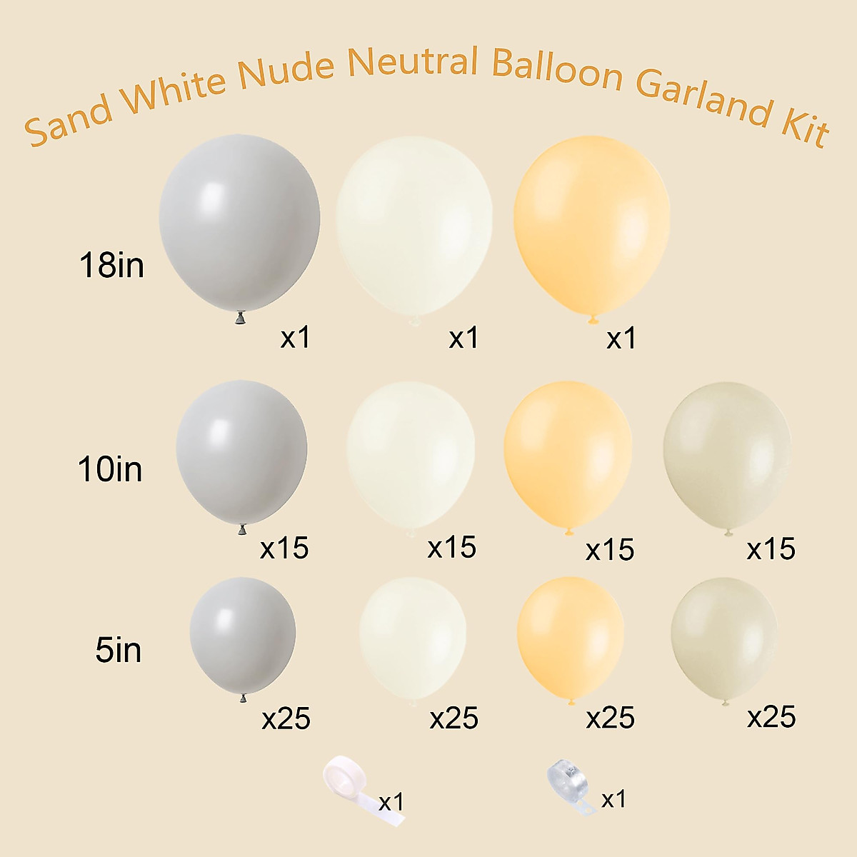 165PCS Sand White Nude Neutral Balloons Arch Garland Kit for Baby Shower Birthday Wedding Boho Party Supplies