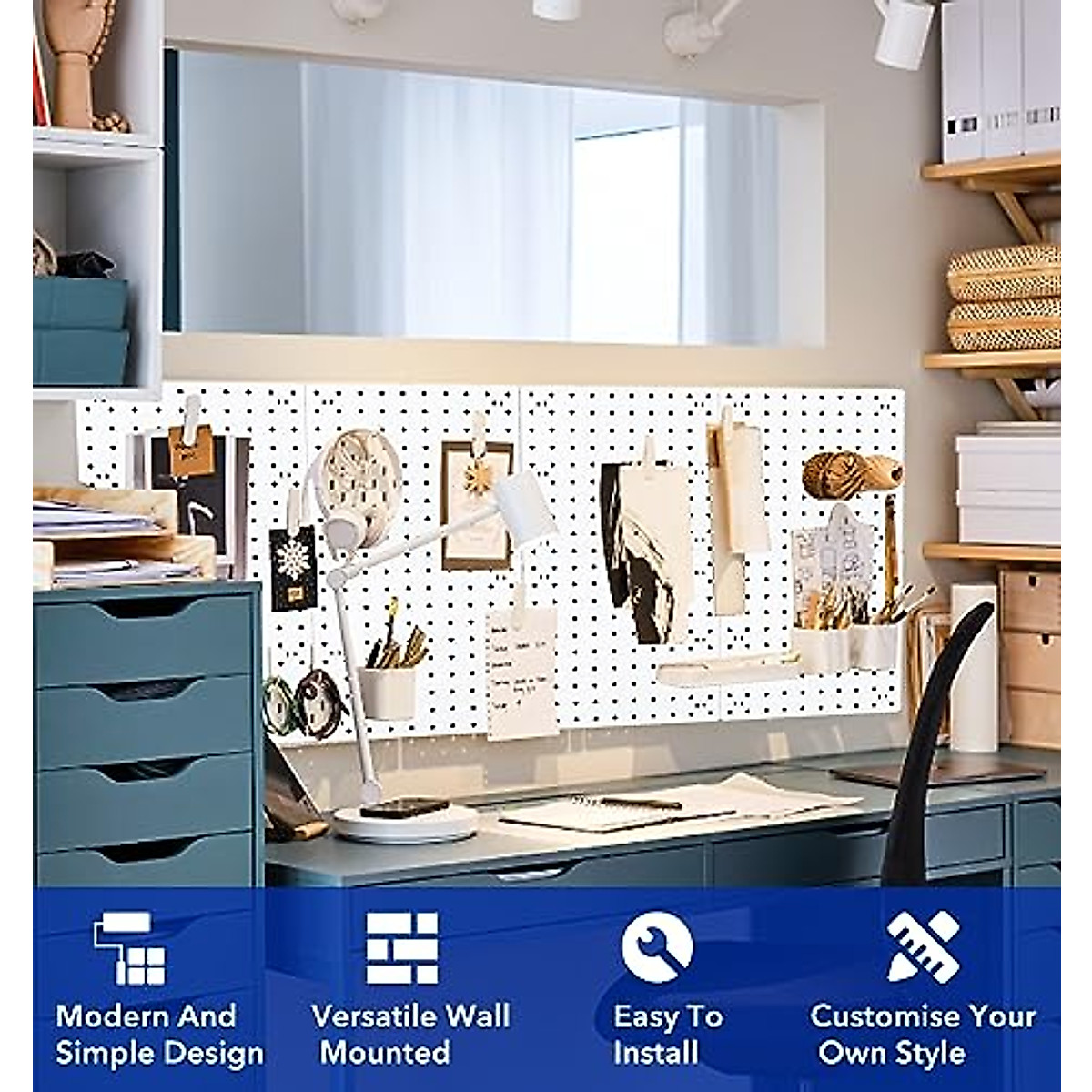 8 Pack Pegboard, Peg Boards, Peg Boards for Walls, Pegboard Wall Organizer, Small Pegboard 10" x 10", Pegboard Plastic Panels for Craft Room, Organizer, Storage, Workbench, Study Room