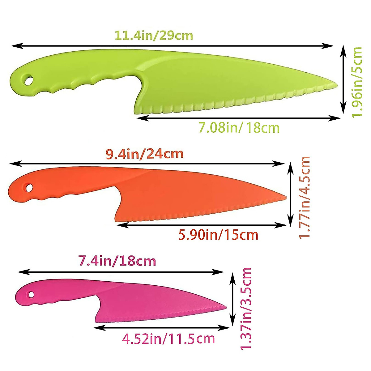 quirzx Kids Knife Set, 3PCS Kid Safe Knives with Cut Resistant Gloves (Ages 6-12), Serrated Edges, BPA-Free, Plastic Kitchen Kids Knives for Real Cooking & Cutting Fruit, Vegetable, Bread, Cake