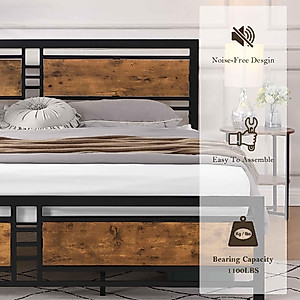 RIDFY Queen Bed Frame with Industrial Headboard and Footboard, Heavy Duty Platform Bed Frame with Under-Bed Storage, Mattress Foundation, Metal Slat Support, Noise-Free, No Box Spring Needed