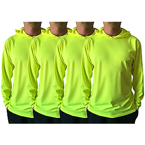 Men UPF 50+ Sun Protection Breathable T Shirt Long Sleeve Workout T-Shirts with Hood (as1, Alpha, m, Regular, Regular, 4Pcs Neon Yellow)