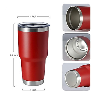 30oz Tumbler, Stainless Steel Vacuum Insulated Coffee Tumbler Cup, Double Wall Powder Coated Travel Mug, (Red)