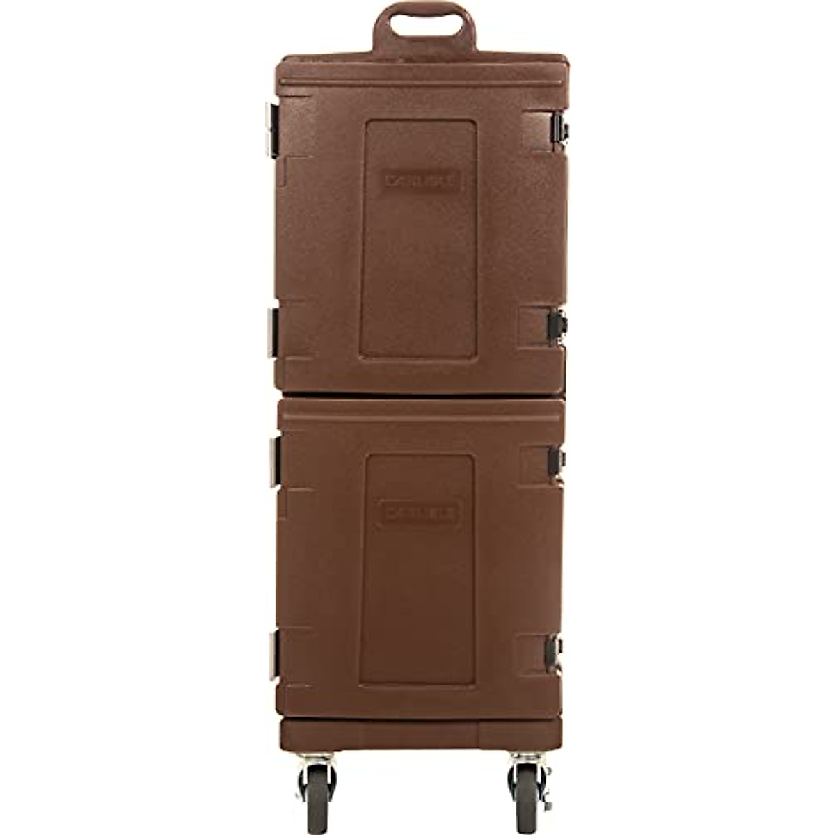 Carlisle FoodService Products Cateraide Plastic Insulated Dual Capacity Food Pan Carrier With Dolly, 10 Pan Capacity, 50 Inches, Brown