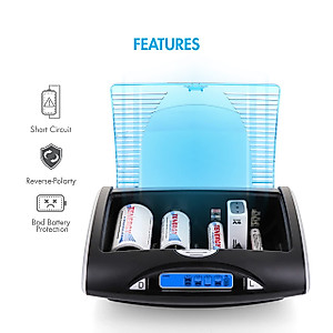 Tenergy Rechargeable NiCd D Batteries and T9688 LCD Smart Charger, 4 Pack D Size Battery Cells and Charger