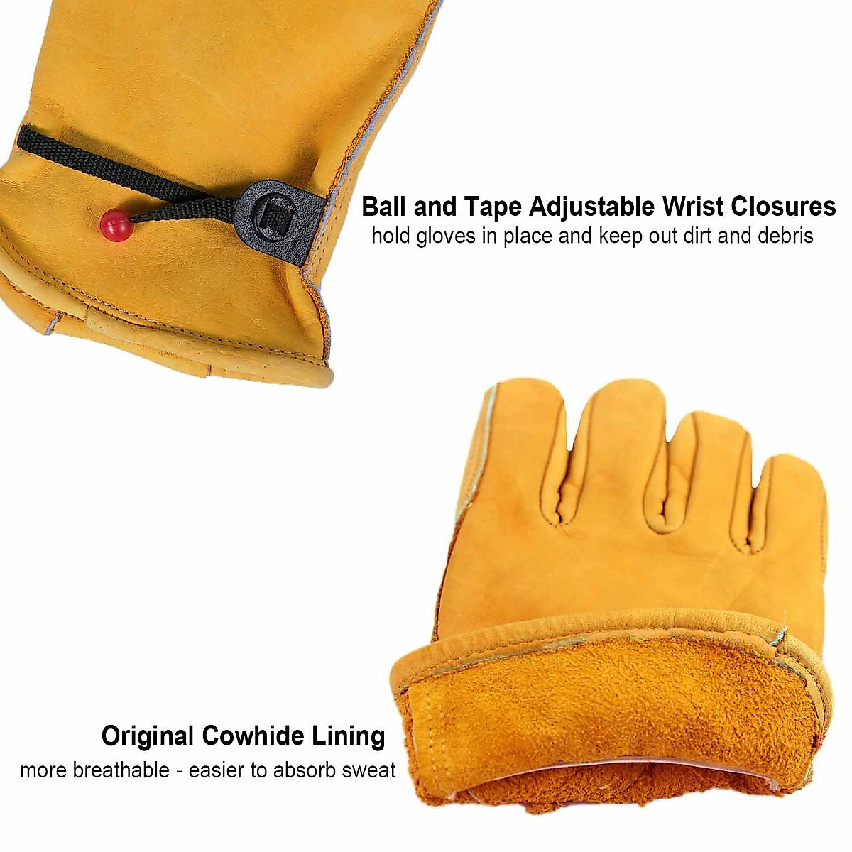 OZERO Leather Work Gloves for Men: Medium 3 Pairs Cowhide Leather Working Gloves for Driving Heavy Duty Mechanic Ranch - Women Gardening Leather Glove