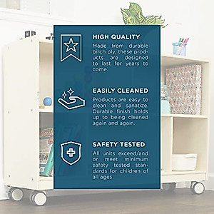 Children’s Factory Mobile Teacher Stool with Storage, Birch-Ply Wood, Blue Cushion, Kids Playroom and Classroom Must Haves, Assembly Required