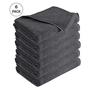 GLAMBURG 100% Cotton 6 Pack Bath Towel Set, Ultra Soft Bath Towels 22x44, Towels for Gym Yoga Pool Spa, Quick Drying & Highly Absorbent - Charcoal Grey