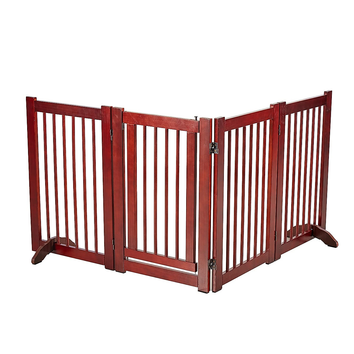 Kinpaw Free Standing Dog Gate, Configurable Wood Pet Safety Fence, Wide Barrier Gate with Walk for Doorways, Stairs or House-4 Panels