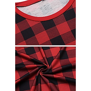 Ekouaer Womens Pajamas Sets Long Sleeve Tops with Jogger Pants Soft Pjs Lounge Set Outfits with Pockets Red Big Plaid S