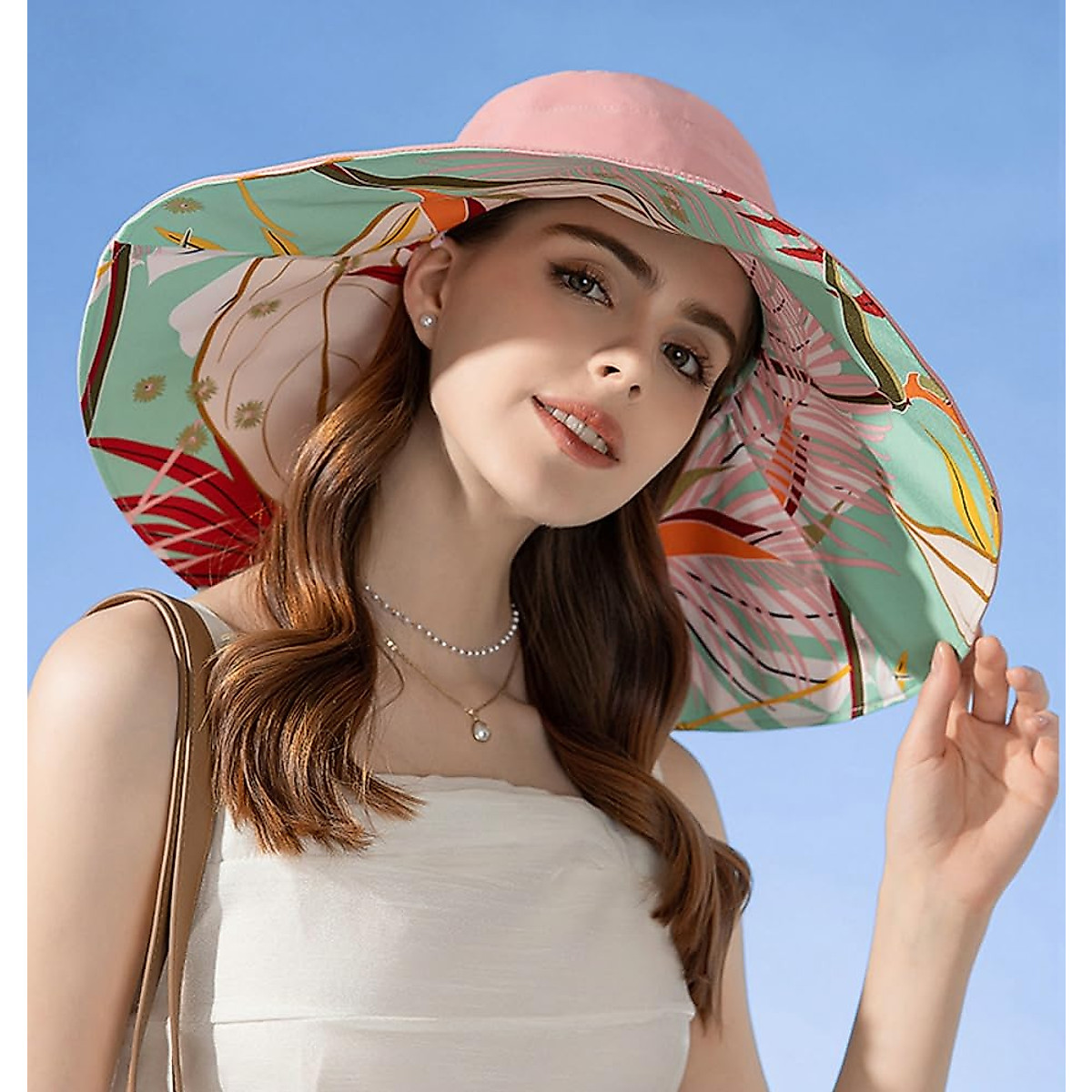 Super Wide Brim Sun Hat for Women Packable Reversible Double-Side-Wear Hats UV Protection Summer Beach Bucket Cap Black