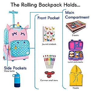 TWISE SIDE-KICK SCHOOL, TRAVEL ROLLING BACKPACK FOR KIDS AND TODDLERS (UNICORN)