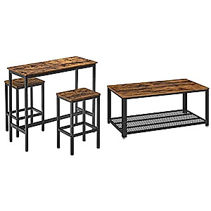 VASAGLE Dining Table Set, Bar Table and Chairs Set, Kitchen Bar Height Table Black ULBT218B01 & Coffee Table for Living Room, 2-Tier Cocktail Table, Center Table Black ULCT61X
