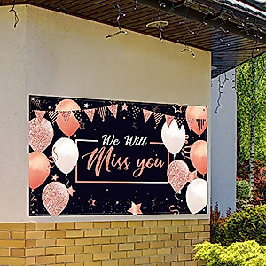 We Will Miss You Party Decorations, Extra Large Going Away Party Backdrop Miss You Photography Background Banner for Farewell Anniversary Retirement Graduation Party, 72.8 x 43.3 Inch (Rose Gold)