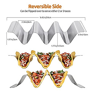18/8 Stainless Steel Taco Holders: U-Taste Soft Hard Taco Shell Rack Oven Safe Metal Corn Tortilla Serving Tray Plates Stand Set with Handle and Rounded Curves (Set of 4)