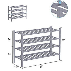 RONGJIA 4-Tier Natural Bamboo Shoe Rack - Stackable Storage Shelf with Multi-Function Combinations - Free Standing Shoe Racks for Convenient Shoe Organization（Gray） 11" D x 27" W x 28" H