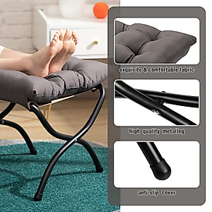 AbocoFur 15"(H) Folding Footrest Stool, Accent Padded Sofa Foot Stool for Lazy Chair, Upholstered Small Foldable Ottoman, Metal Frame Portable Foot Rest Ottoman for Living Room, Bedroom, Dark Grey