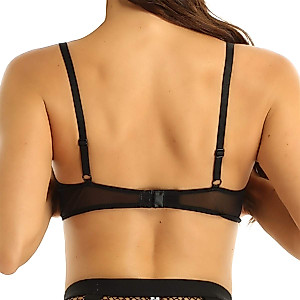 QinCiao Womens Sexy Lingerie Bras Lace Nipple Split Bralette Wire-Free Unlined Bra Top Black Medium