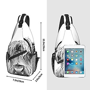 Sling Bag Scottish Highland Cow Gray Hiking Daypack Crossbody Shoulder Backpack Travel Chest Pack for Men Women