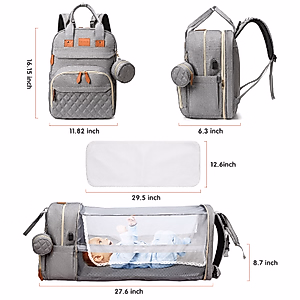 HB HOMEBOAT Diaper Bag with Changing Station,Baby Diaper Bags for Baby Boy Girl Large Diaper Bag Multifunctional Large Diaper Backpack Baby Mom Bag with Bassinet Stroller Straps - Grey