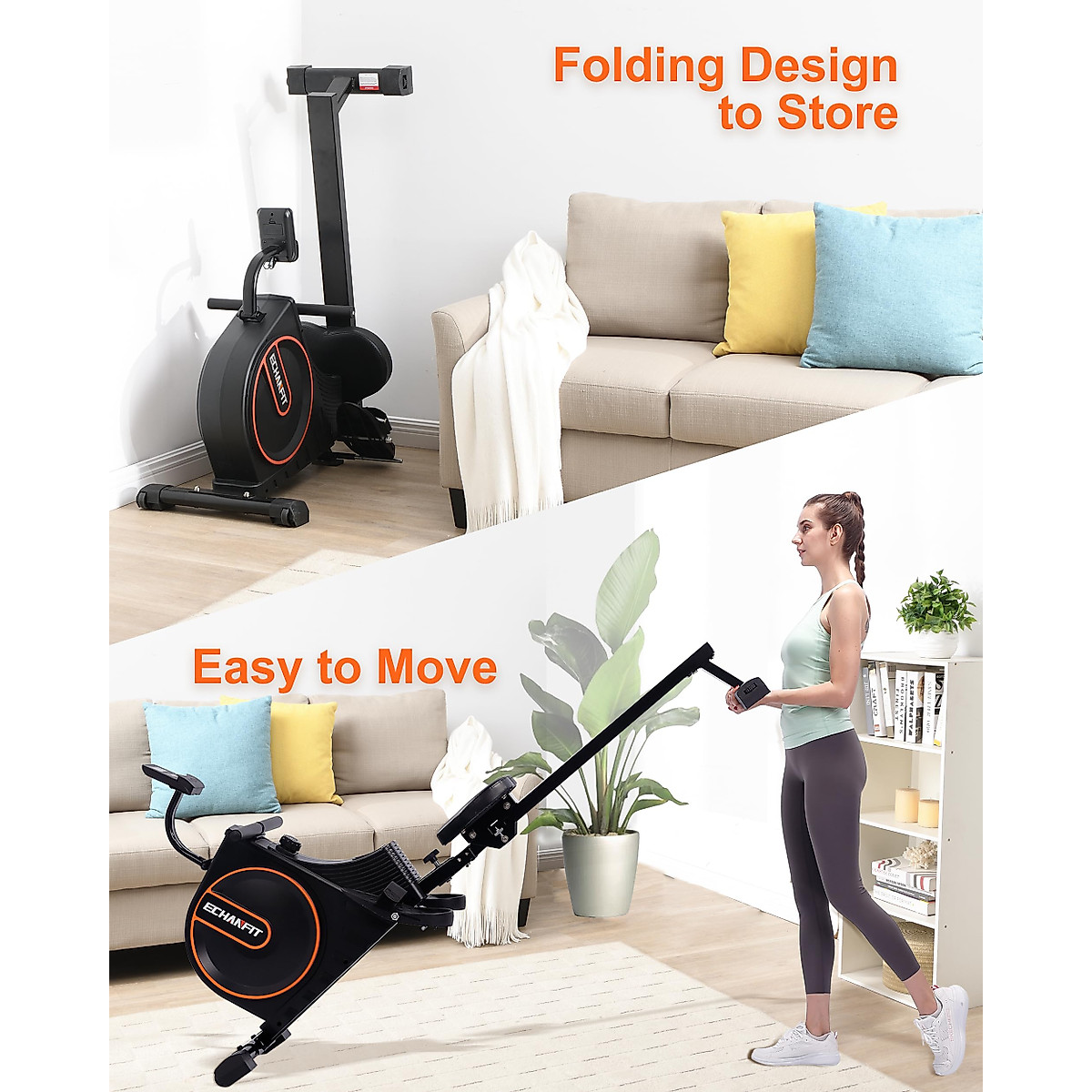 ECHANFIT Magnetic Rower Rowing Machine for Home Use Foldable w/16 Level of Quiet Magnetic Resistance with LCD Monitor and Adjustable Console Angle for Cardio Training (CR49)